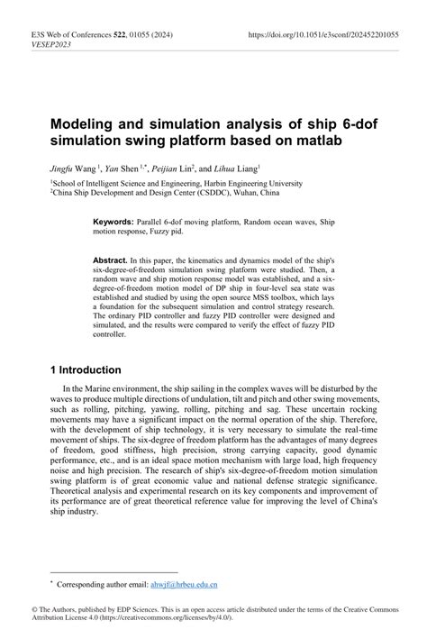 Pdf Modeling And Simulation Analysis Of Ship 6 Dof Simulation Swing