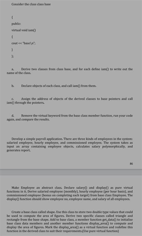 Solved Consider The Class Class Base Public Virtual Void