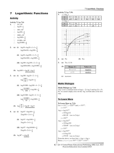 Hkdse Mathematics In Action 3rd Edition 4b Chapter 07 Logarithmic