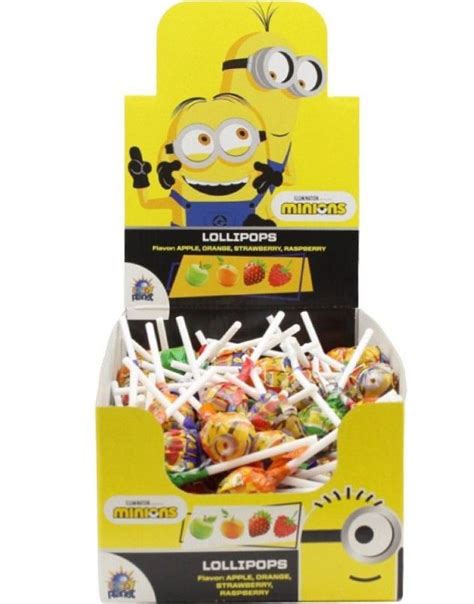 120 Stk Minion Lollipops Assorterede Kærligheder På Pind Med Frugtsmag Hel Kasse 1 2 Kg