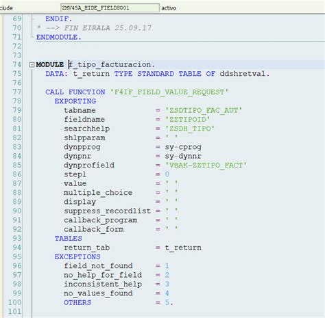 events on abap fields abap example