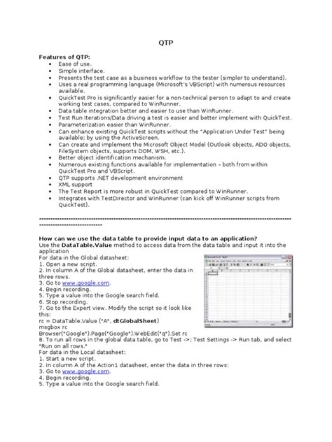 Features Of Qtp Pdf Software Engineering Computing