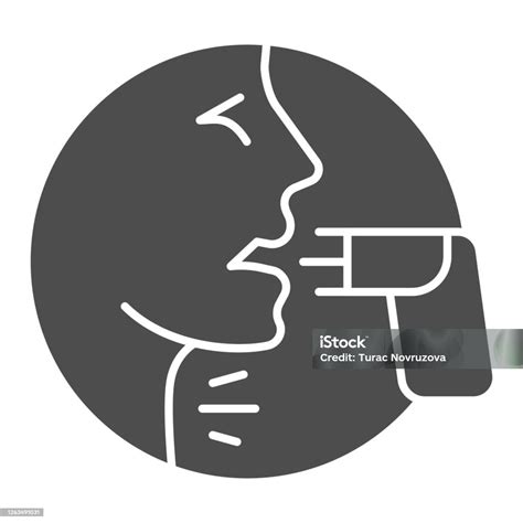 얼굴과 천식 흡입기 솔리드 아이콘 알레르기 개념 흰색 배경에 흡입 기호 적용 사람이 모바일 개념 및 웹 디자인을위한 글리프