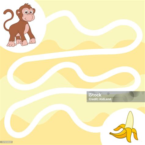 어린이를위한 미로 게임 선을 그리고 귀여운 원숭이에게 먹이를 주세요 원숭이가 바나나를 찾도록 도와주세요 유치원 또는 미취학