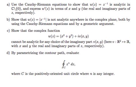 solved a use the cauchy riemann equations to show that w z