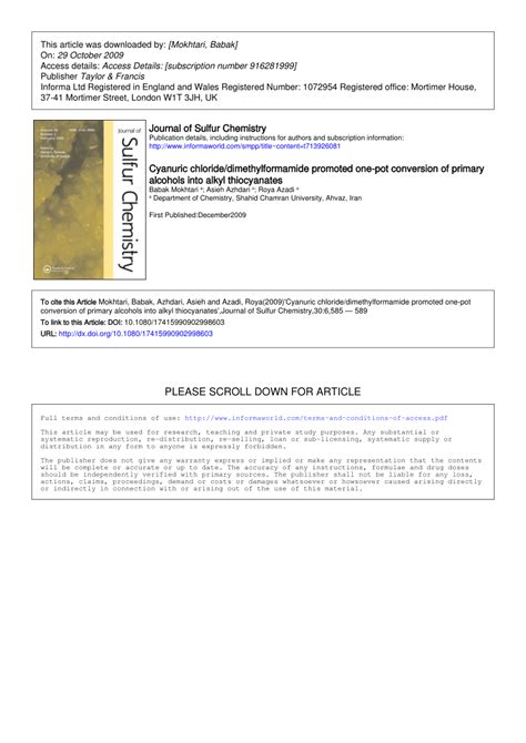 Pdf Cyanuric Chloride Dimethylformamide Promoted One Pot Conversion Of Primary Alcohols Into