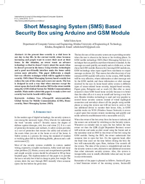 Pdf Short Messaging System Sms Based Security Box Using Arduino And