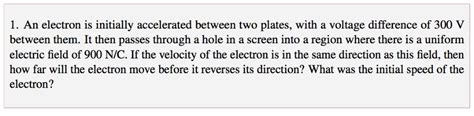 Solved 1 An Electron Is Initially Accelerated Between Two