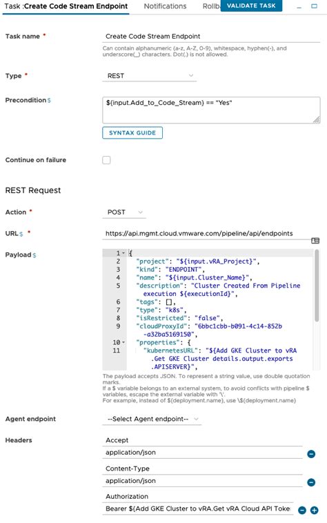 vrealize automation deploying a gke cluster with code stream add to