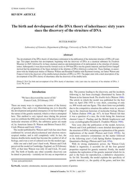 The Birth And Development Of The Dna Theory Of Inheritance Sixty Years