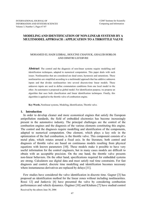 Pdf Modeling And Identification Of Non Linear Systems By A Multimodel Approach Application To