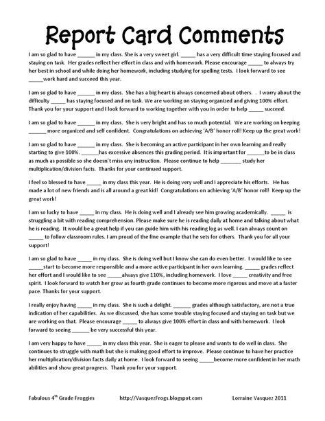 Effective And Meaningful Comments For Report Cards