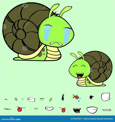Crying Little Snail Cartoon Expressions Set Stock Vector Illustration