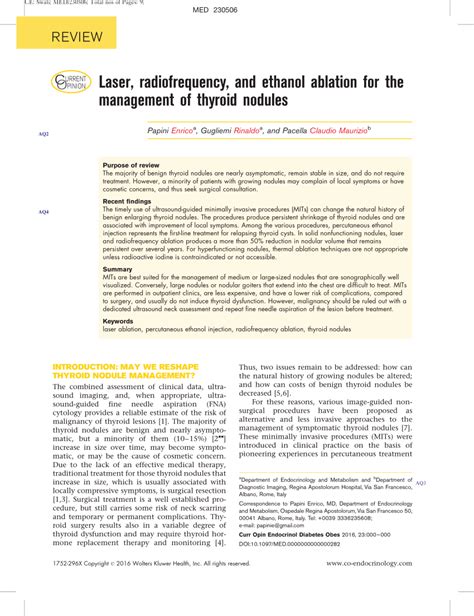 Pdf Laser Radiofrequency And Ethanol Ablation For The Management Of