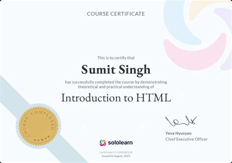 Sololearn Html5 Webdevelopment Coding Certificateofcompletion