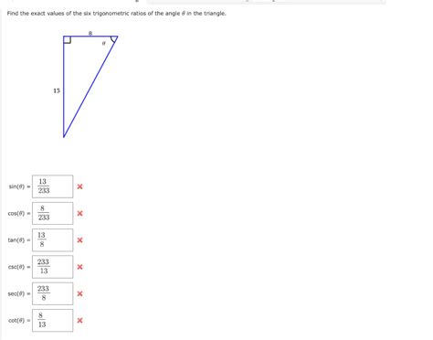 Solved Find The Exact Values Of The Six Trigonometric Ratios