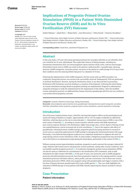 Pdf Implications Of Progestin Primed Ovarian Stimulation Ppos In A Patient With Diminished