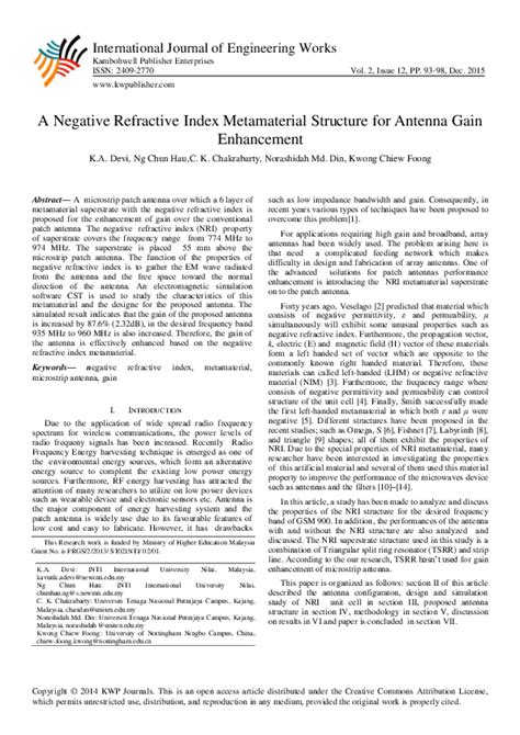 pdf a negative refractive index metamaterial structure for antenna
