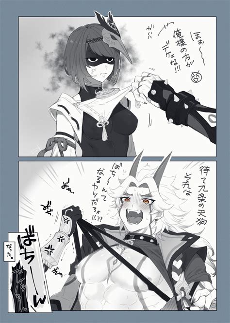 Mochinoki Arataki Itto Kujou Sara Genshin Impact Oni Horns Highres