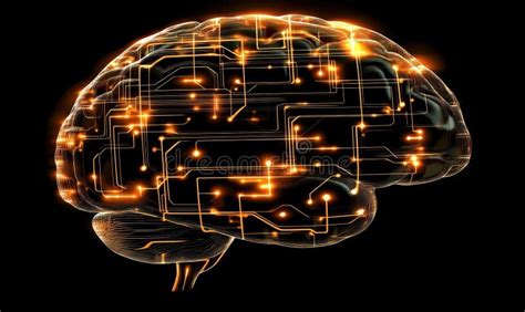 Digital Brain With Glowing Circuits And Connections Representing
