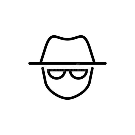 Vector Outline Anonymous Icon An Incognito Face In Hat And Glasses Isolated On White Background