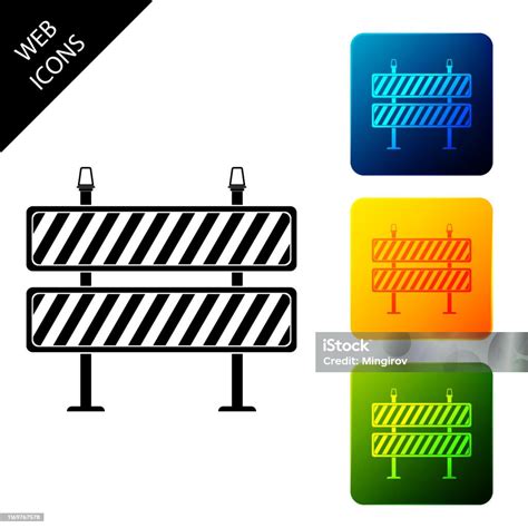 도로 장벽 아이콘입니다 건설 과정에서 제한 영역의 상징 건물 또는 수리 작업 기호의 울타리 허들 아이콘입니다 설정 아이콘 다채로운 사각형 버튼 벡터 일러스트레이션 개념에