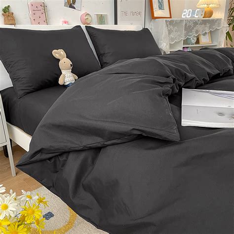 1 Pc Pure Black Quilt Cover Simple Style Brushed Duvet Case Single