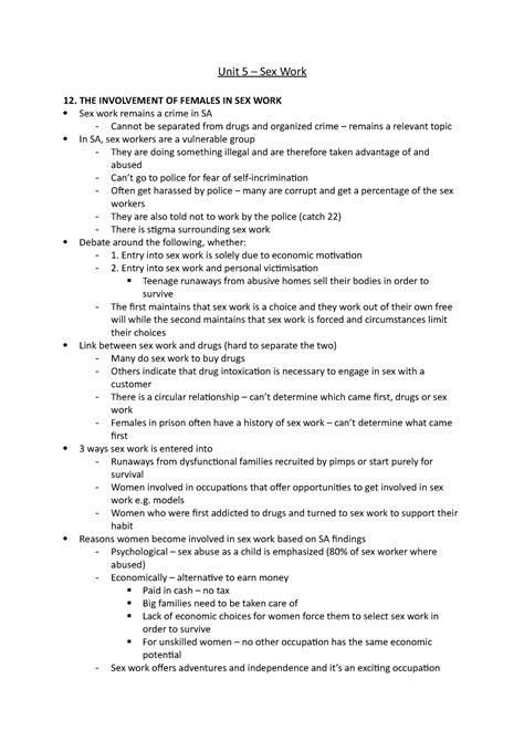 KRM 320 Section A Essay 12 Sex Work Unit 5 Sex Work 12 THE INVOLVEMENT OF FEMALES IN