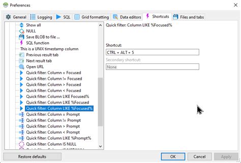 mixed shortcuts of quick filters · issue 1646 · heidisql heidisql