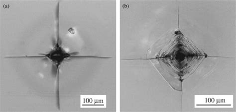 Optical Micrographs Of Vickers Indents Made At Load P 49 N In A Download Scientific Diagram