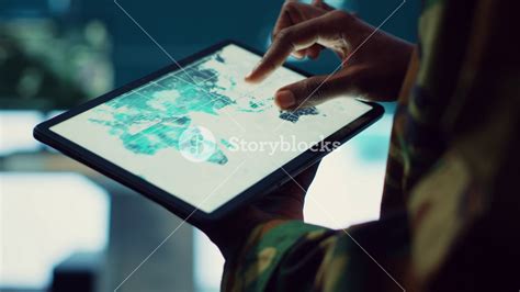 Military It Professional Gathers Intelligence From World Map Projection Tablet Connected To