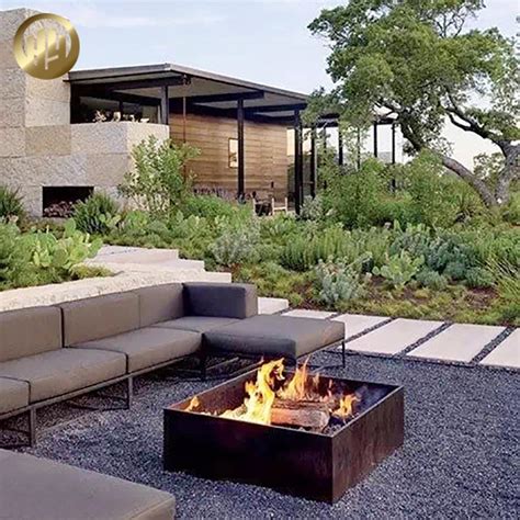 Courtyard Flat Corten Steel Rectangular Wood Burning Fire Pit Buy