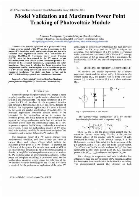 PDF Model Validation And Maximum Power Point Tracking Of Photovoltaic Module