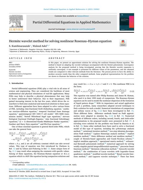 Pdf Hermite Wavelet Method For Solving Nonlinear Rosenauhyman Equation
