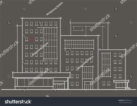 Linear Architectural Sketch Multistory Building Red Stock Vector Royalty Free 290518217