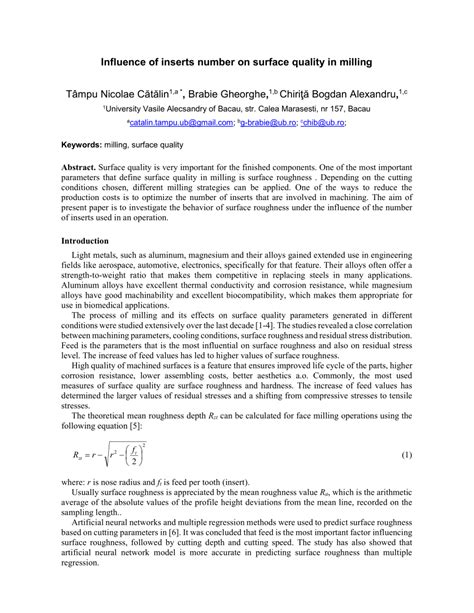 Pdf Influence Of Inserts Number On Surface Quality In Milling