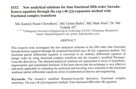 Pdf New Analytical Solutions For Time Fractional Fifth Order Sawada Kotera Equation Through