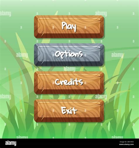vector cartoon style wooden enabled and disabled buttons with text for