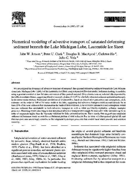 Pdf Numerical Modeling Of Advective Transport Of Saturated Deforming Sediment Beneath The Lake