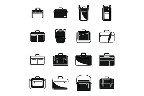 Laptop Bag Icons Set Simple Vector Computer Case