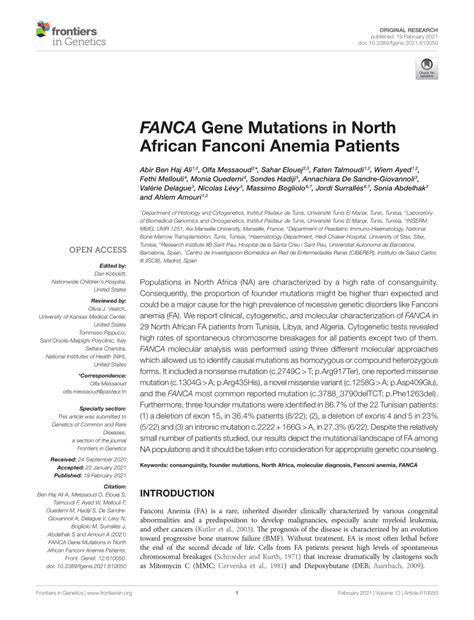 Pdf Fanca Gene Mutations In North African Fanconi Anemia Patients