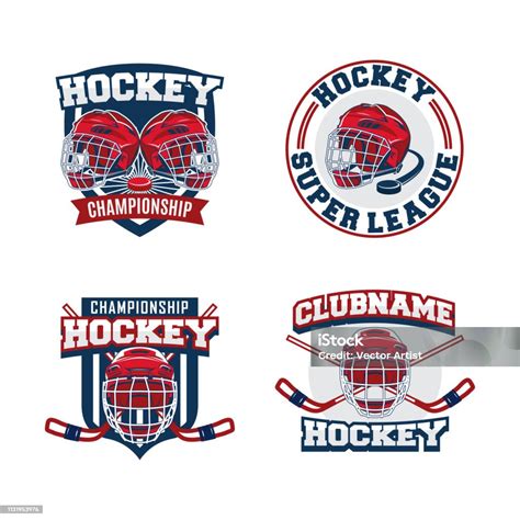 하 키 팀 로고 디자인 벡터 템플릿의 집합입니다 스포츠 클럽 배지 신원 수집 로고 그래픽으로 헬멧 그림 아이스 하키에 대한 스톡 벡터 아트 및 기타 이미지 Istock