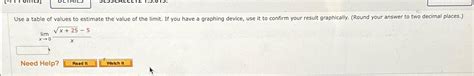 Solved Use A Table Of Values To Estimate The Value Of The Chegg