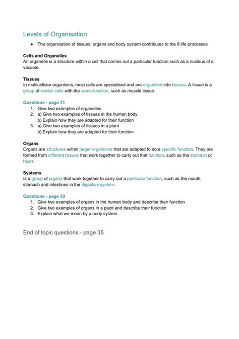 Igcse Gcse Biology Edexcel Revision Notes Pdf Section 2 Structure And Functions In Living
