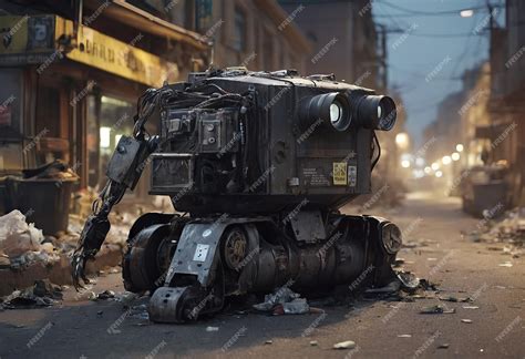 Premium Photo Robot Make Hard Work Transports Cleans Up Trash Garbage Container In City