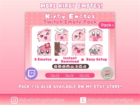 Kirby Emotes Pack 2 Kirby Stream Pack Kirby Twitch Accessories Kawaii Twitch Cute Twitch