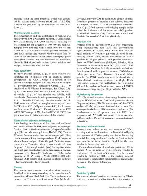 Pdf Single Step Isolation Of Extracellular Vesicles By Size Exclusion