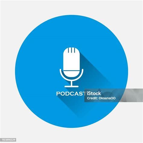 파란색 배경에 팟 캐스트 벡터 아이콘입니다 긴 그림자와 플랫 이미지입니다 쉽게 편집 그림에 대 한 그룹화 된 레이어 설계에 적합