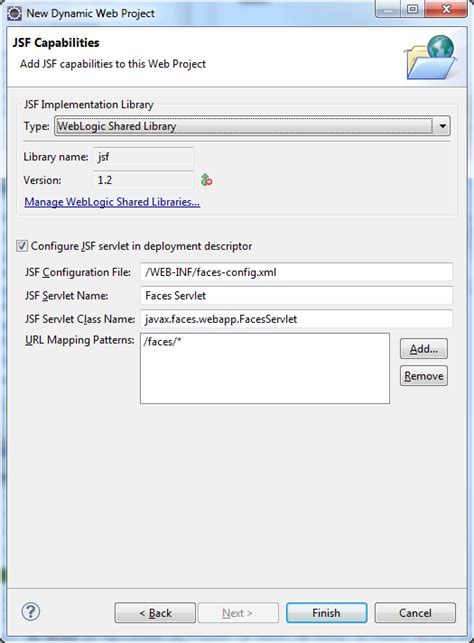 Basic Hello World Project Weblogic103 In Eclipse With Jsf 12 Stack
