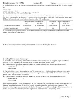 Fillable Online Data Structures 810 052 Lecture 20 Name Fax Email